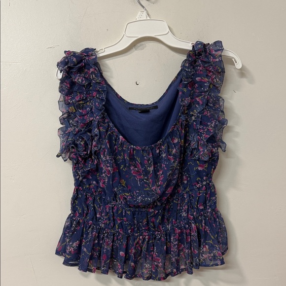 French Connection | Tops | French Connection Navy Floral Ruffle Blouse ...